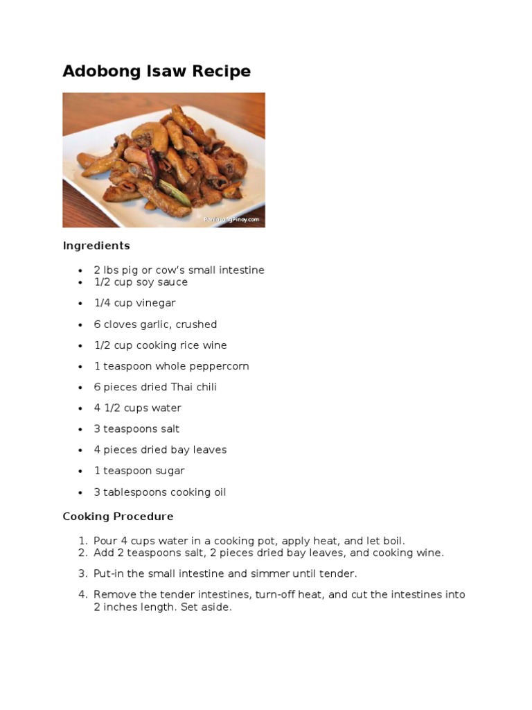 Adobong Isaw Recipe | PDF | Teaspoon | Garlic