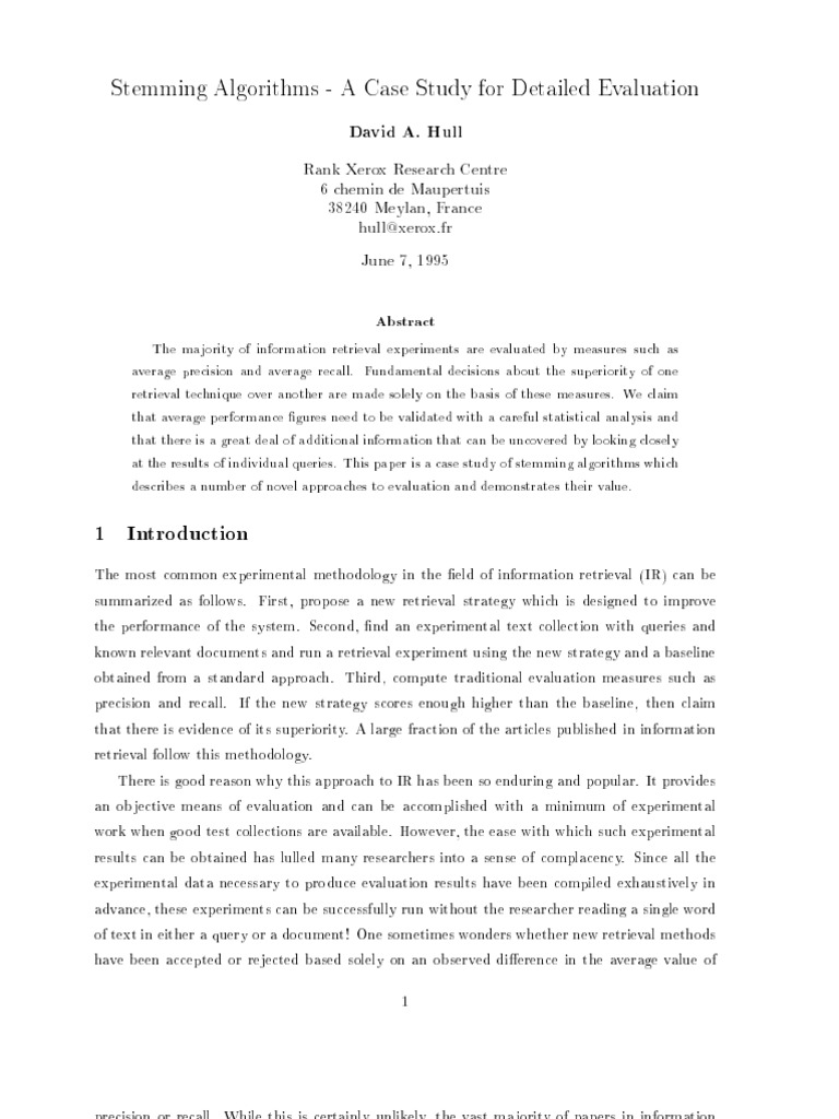 Stemming Algorithms - A Case Study For Detailed Evaluation | Download Free PDF | Information ...