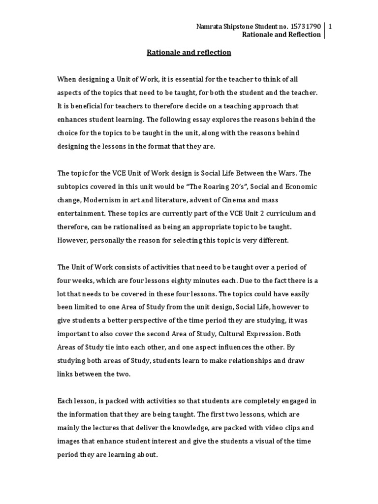 Rationale and Reflection | PDF | Teachers | Lecture