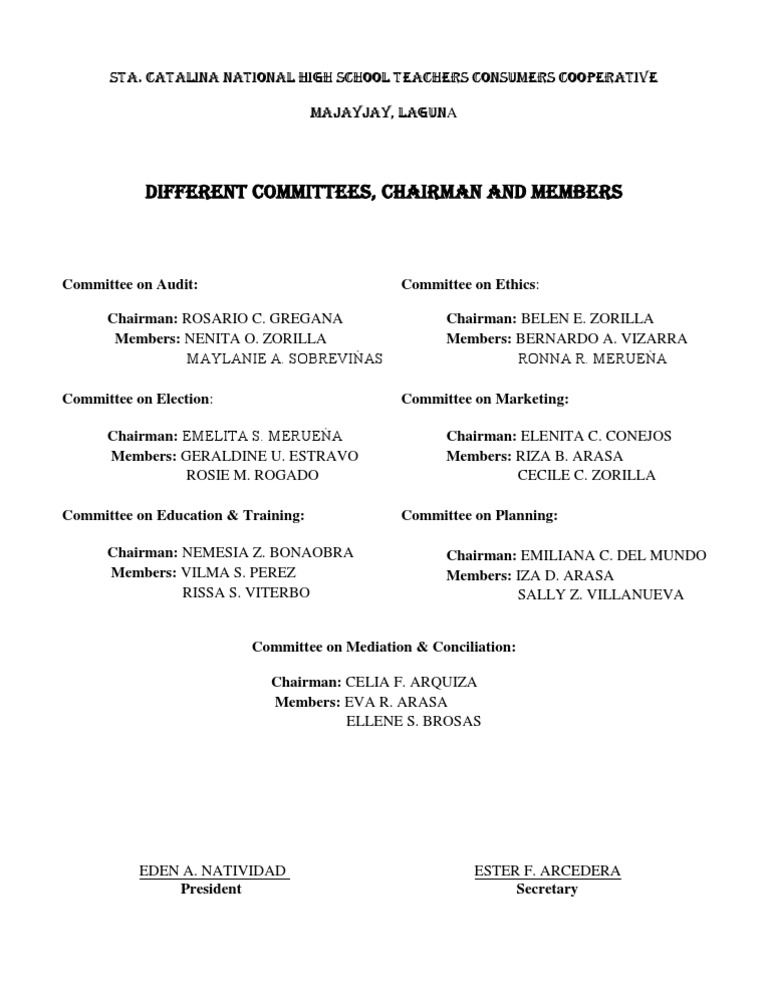 Different Committees, Chairman and Members | PDF