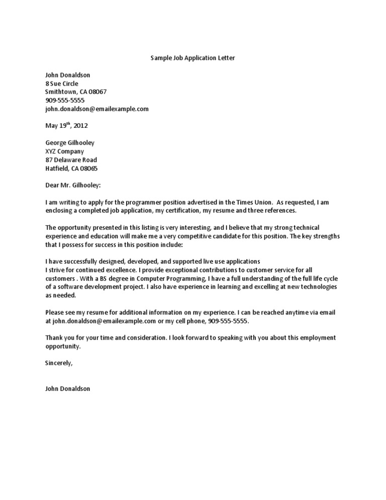 Sample Job Application Letter | PDF