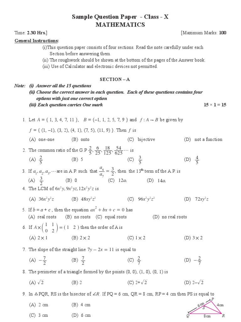 Sample Question Paper - Class - X Mathematics: General Instructions ...