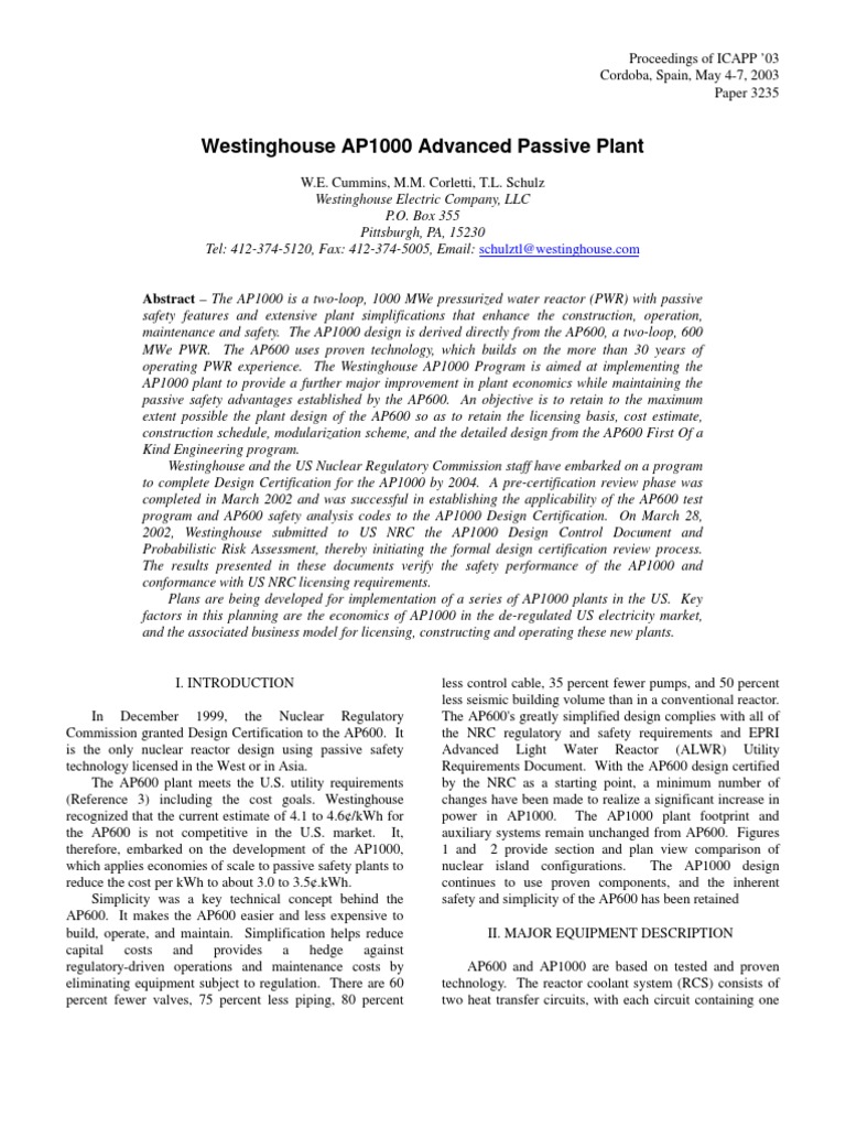 AP 1000 Reactor | PDF | Nuclear Regulatory Commission | Nuclear Power
