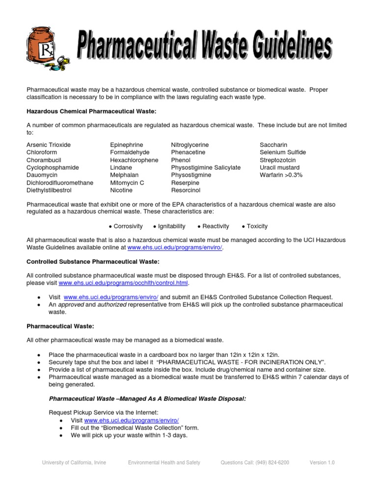 Pharmaceutical Waste Disposal Guidelines | PDF