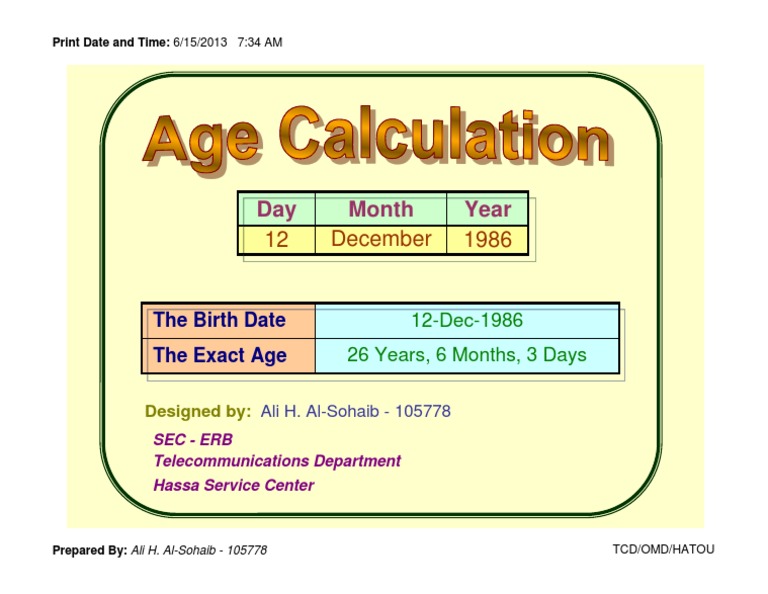 Age Calculation | PDF