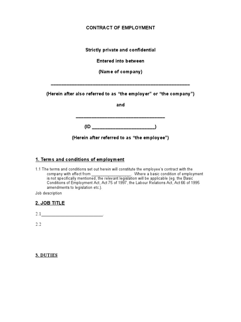 Contract of Employment Example | PDF | Overtime | Working Time