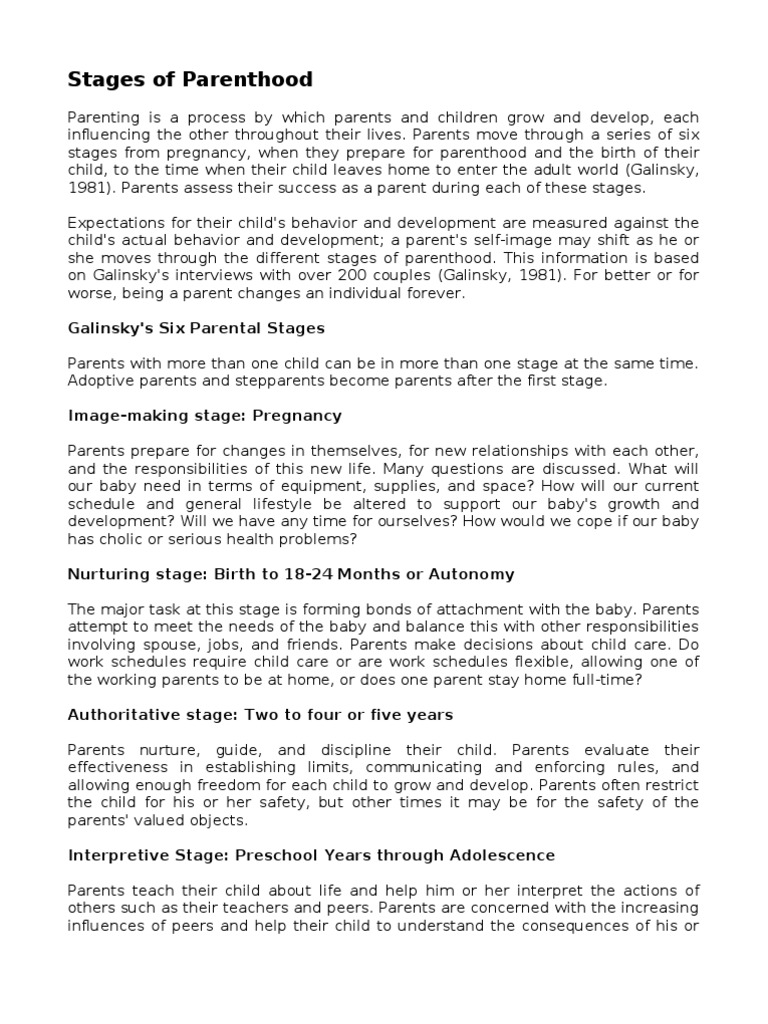Stages of Parenthood: Galinsky's Six Parental Stages | PDF | Parenting ...