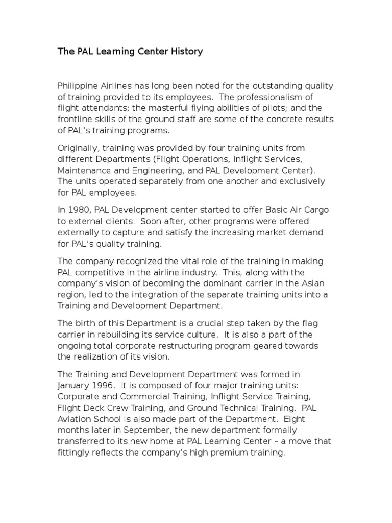 The PAL Learning Center History | PDF | Airlines | Aviation