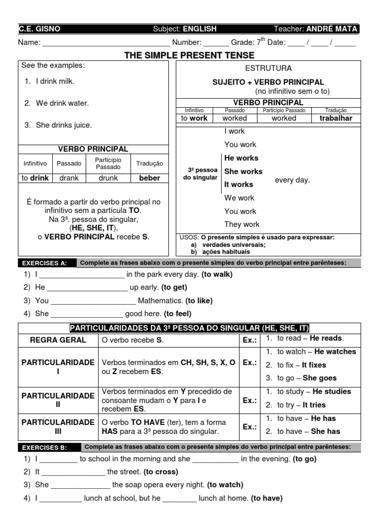 7th Grade The Simple Present Tense Food | PDF | Foods | Eating ...