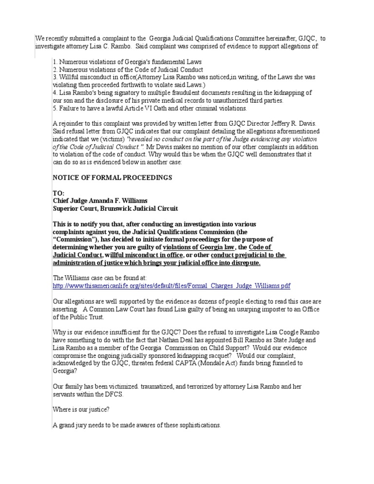 Rejoinder Re: Georgia Judicial Qualifications Commission Refusal To ...