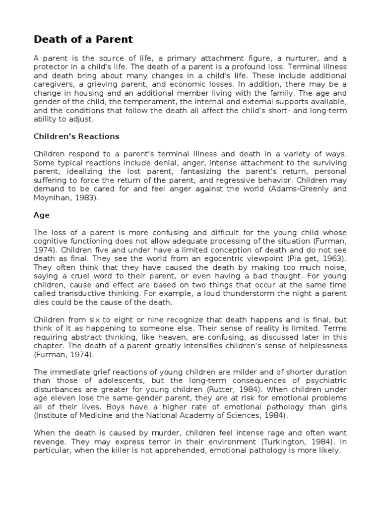 Death of A Parent | PDF | Attachment Theory | Grief