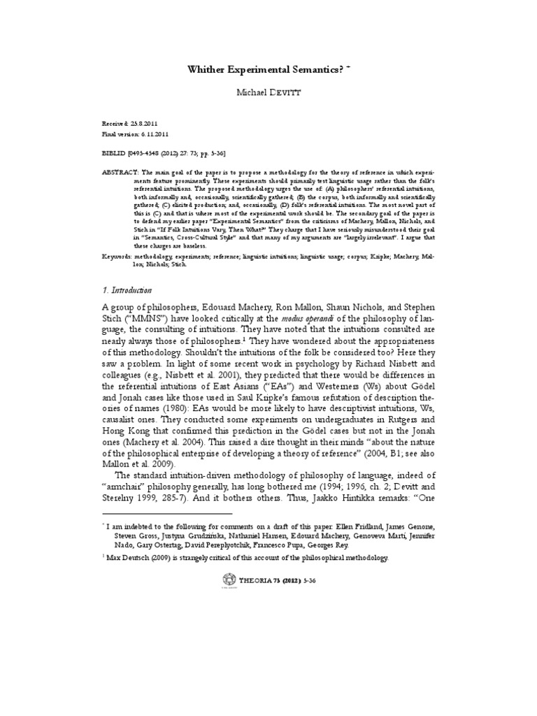 Semantics Experimental | PDF | Intuition | Linguistics