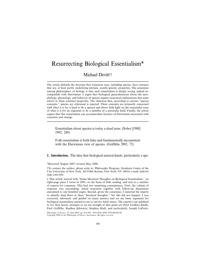 Resurrecting Biological Essentialism | PDF | Essentialism | Species