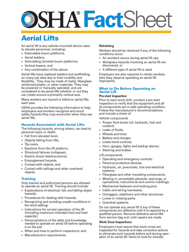 Aerial Lifts Factsheet | PDF | Elevator | Occupational Safety And ...