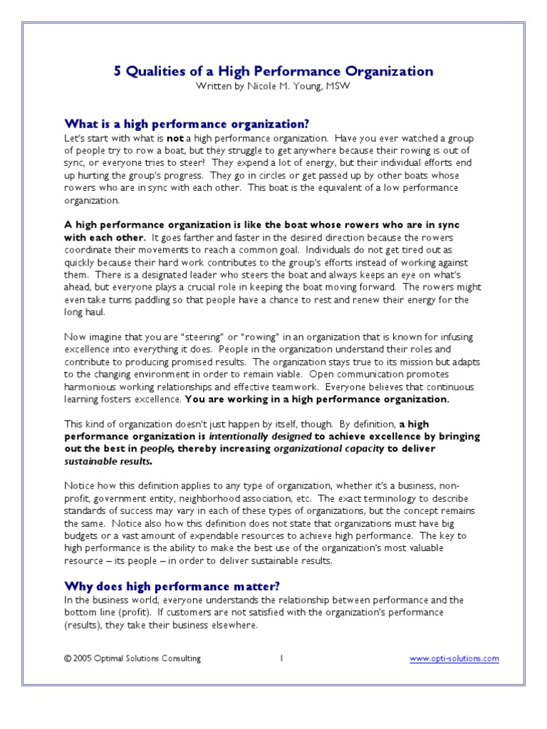 5 Qualities of A High Performance Organization | PDF | Nonprofit ...