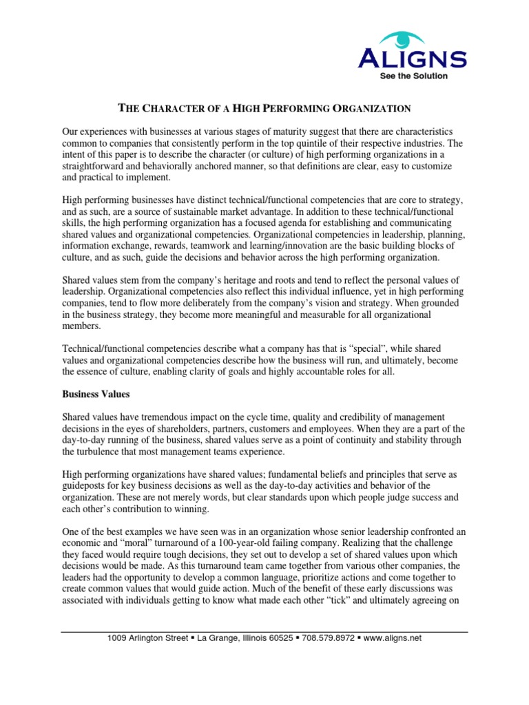 Character of A High Performing Organization | PDF | Strategic ...