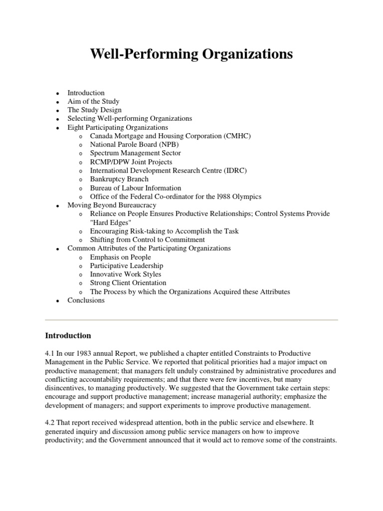 Well Performing Organizations | PDF | Leadership | Bureaucracy