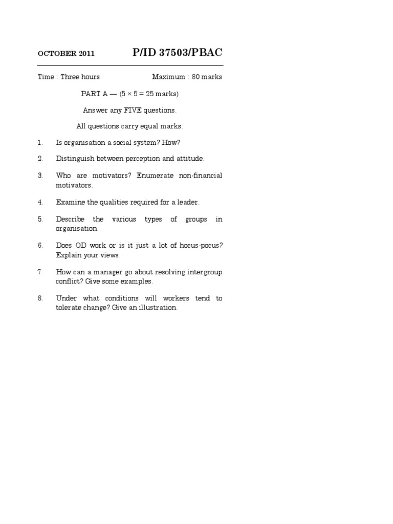 MBA Model Question Papers - Madras University | PDF | Perception ...