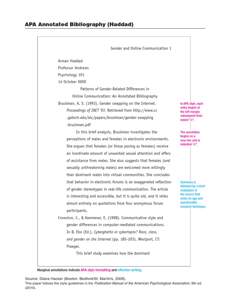 APA Annotated Example | PDF | Gender Role | Computer Mediated Communication
