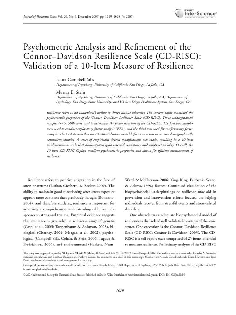 Psychometric Analysis and Refinement of The Connor-Davidson Resilience ...