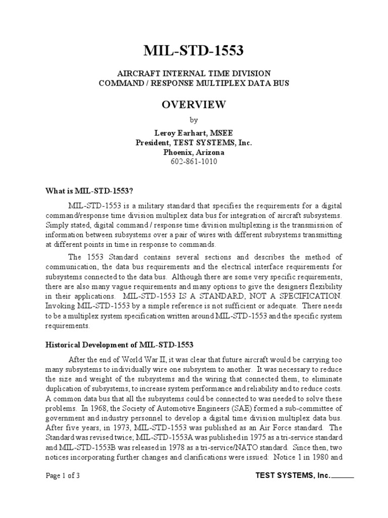 MIL-STD-1553: Aircraft Internal Time Division Command / Response Multiplex Data Bus | Download ...