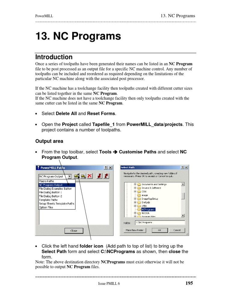 Nc Programs Select Open The Project Contains A Number Of Toolpaths Pdf Icon Computing