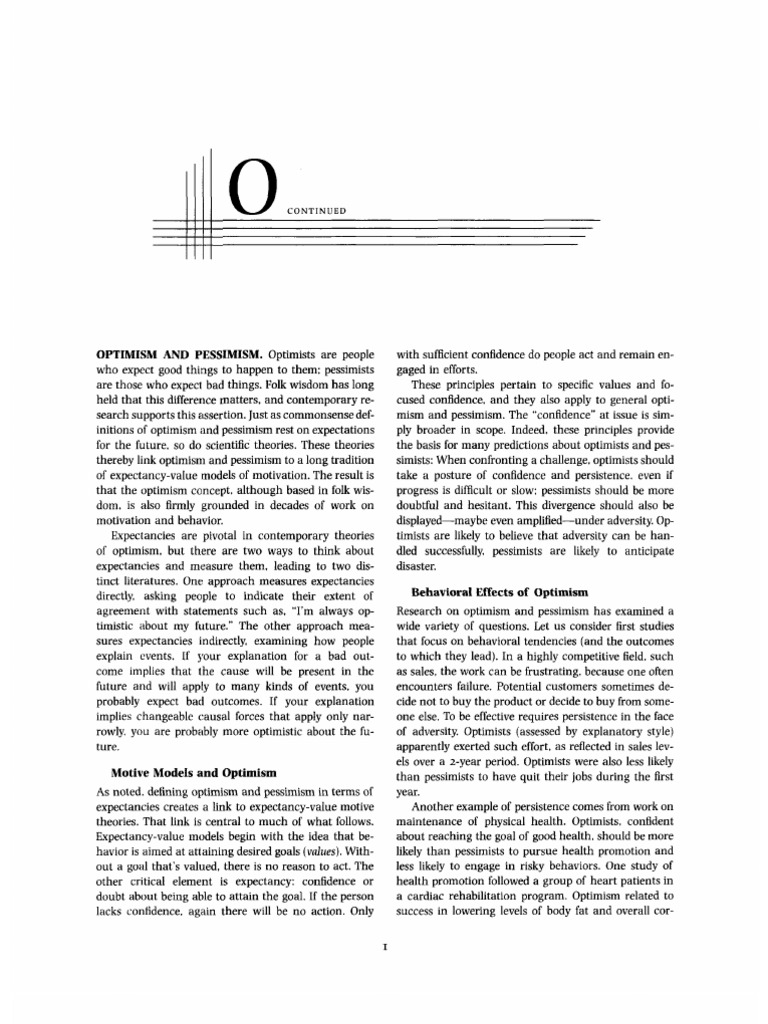 Optimism And Pessimism Pdf Optimism Pessimism