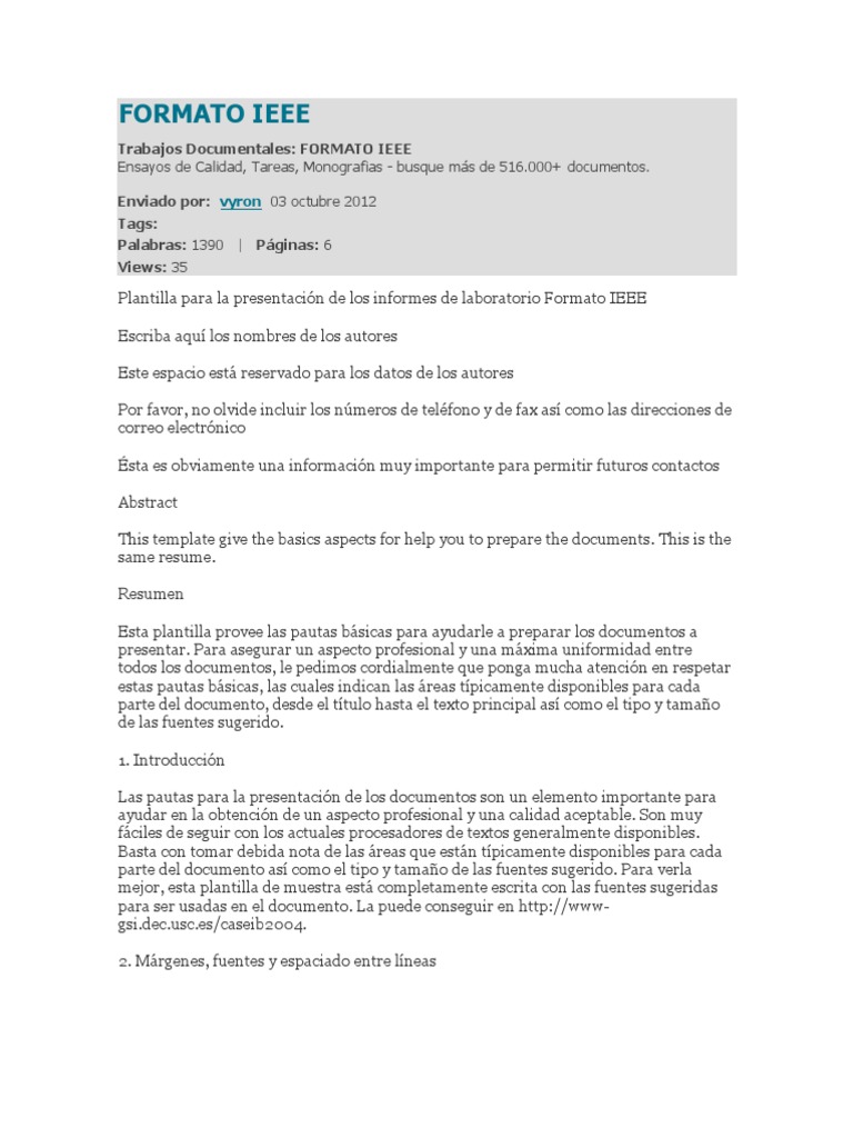 Formato Ieee | PDF | Lectura (proceso) | Texto