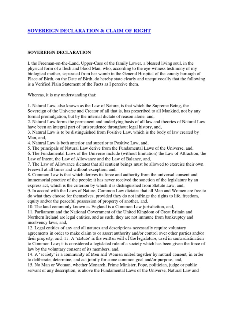 Sovereign Declaration | Government Of The United Kingdom | Sovereignty