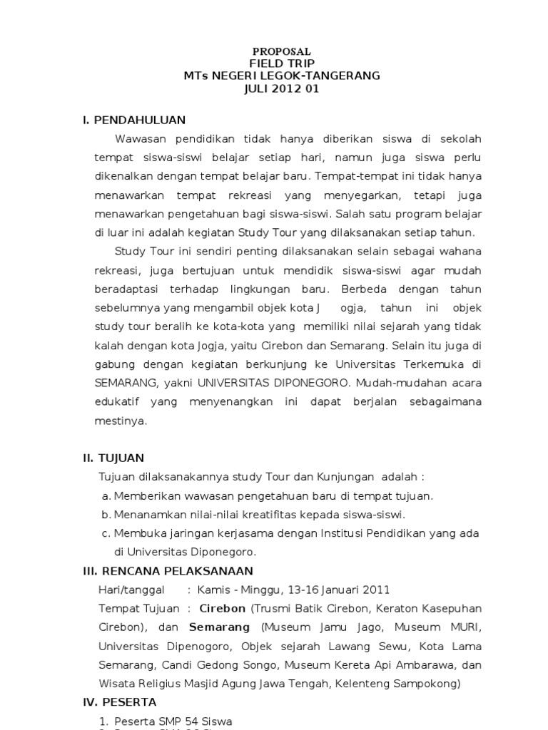 Proposal Study Tour Cirebon - Semarang | PDF