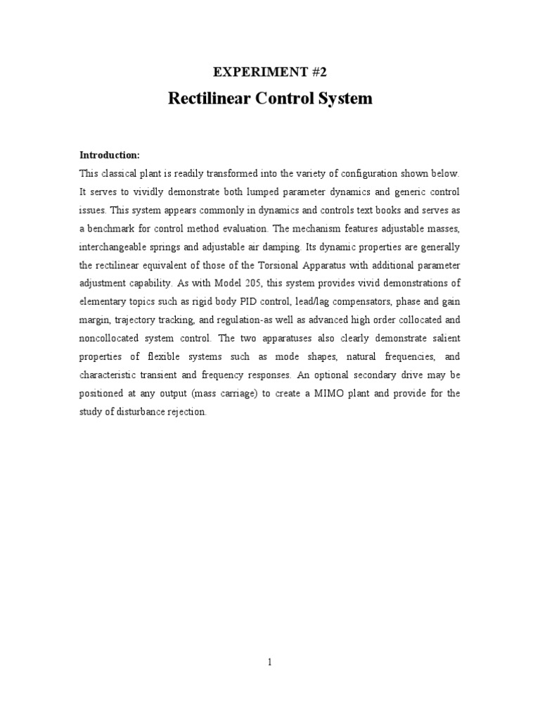 Rectilinear Control System Identification | PDF | Control Theory ...