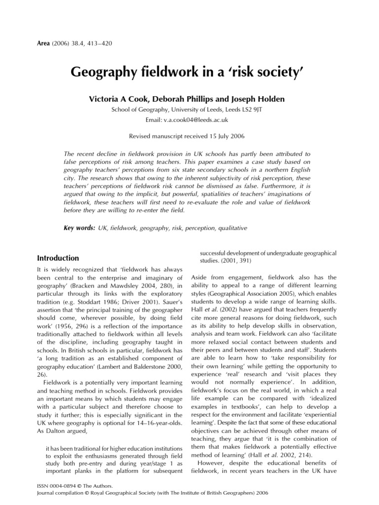 Geography Field Work in A Risk Society PDF | PDF | Field Research | Risk