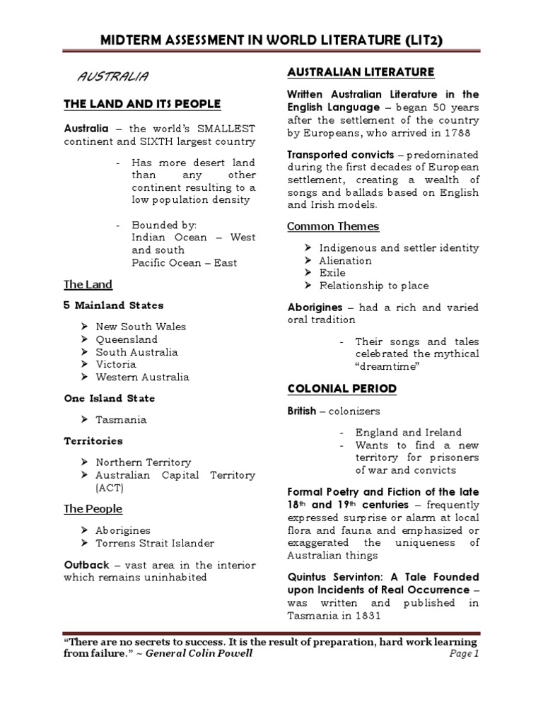 Australian Literature Overview | PDF | Australian Literature | Australia