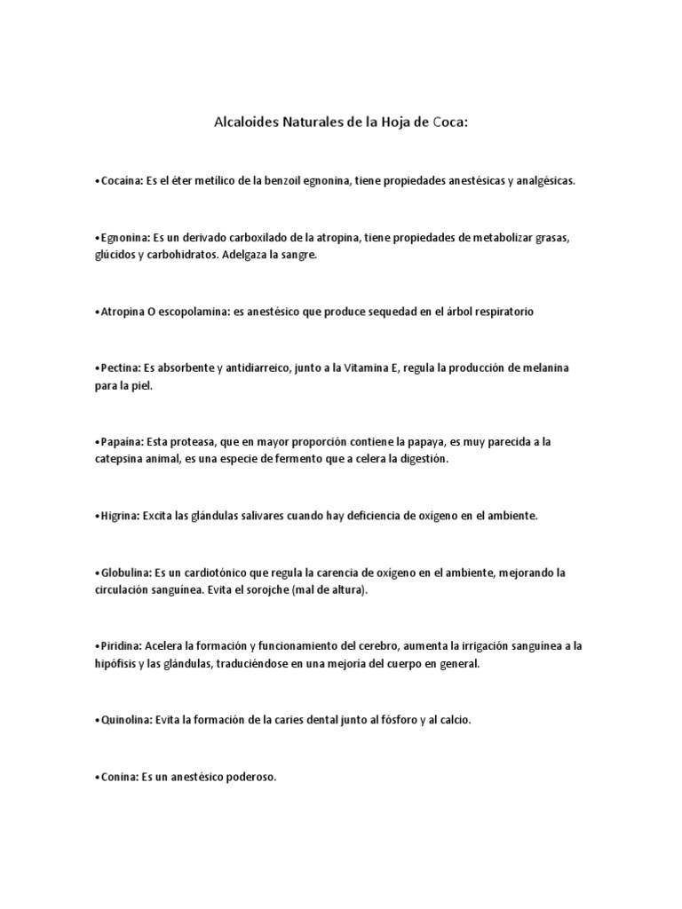 Alcaloides Naturales de La Hoja de Coca | PDF | Salud y bienestar