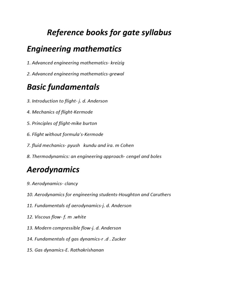 Reference Books For Gate Aerospace | PDF | Flight | Aerodynamics