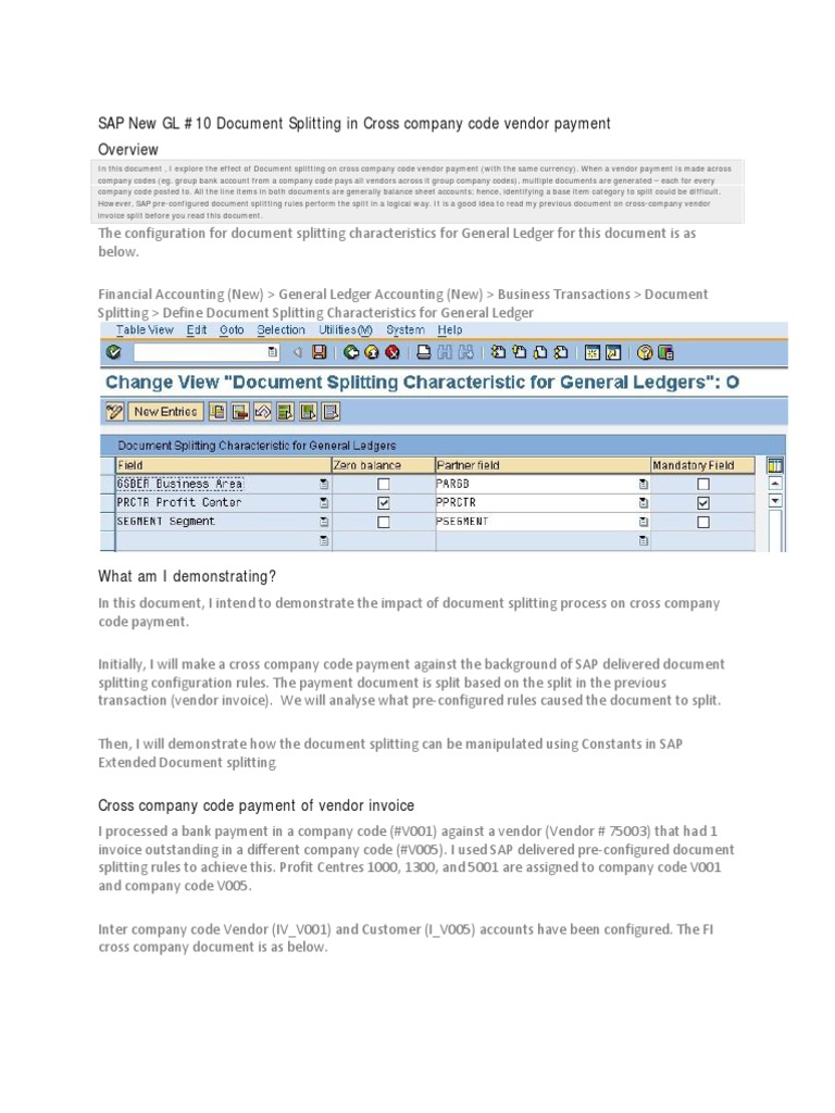 SAP New GL #10 Document Splitting in Cross Company Code Vendor Payment | PDF | Payments ...