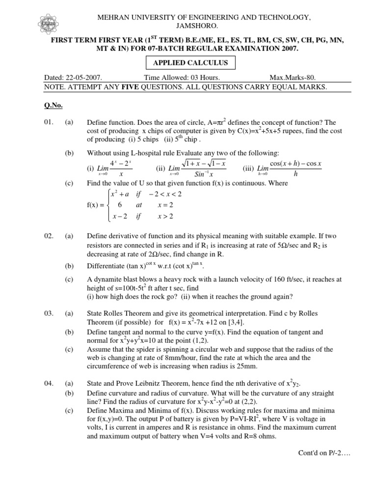 Applied Calculus | PDF | Curvature | Integral