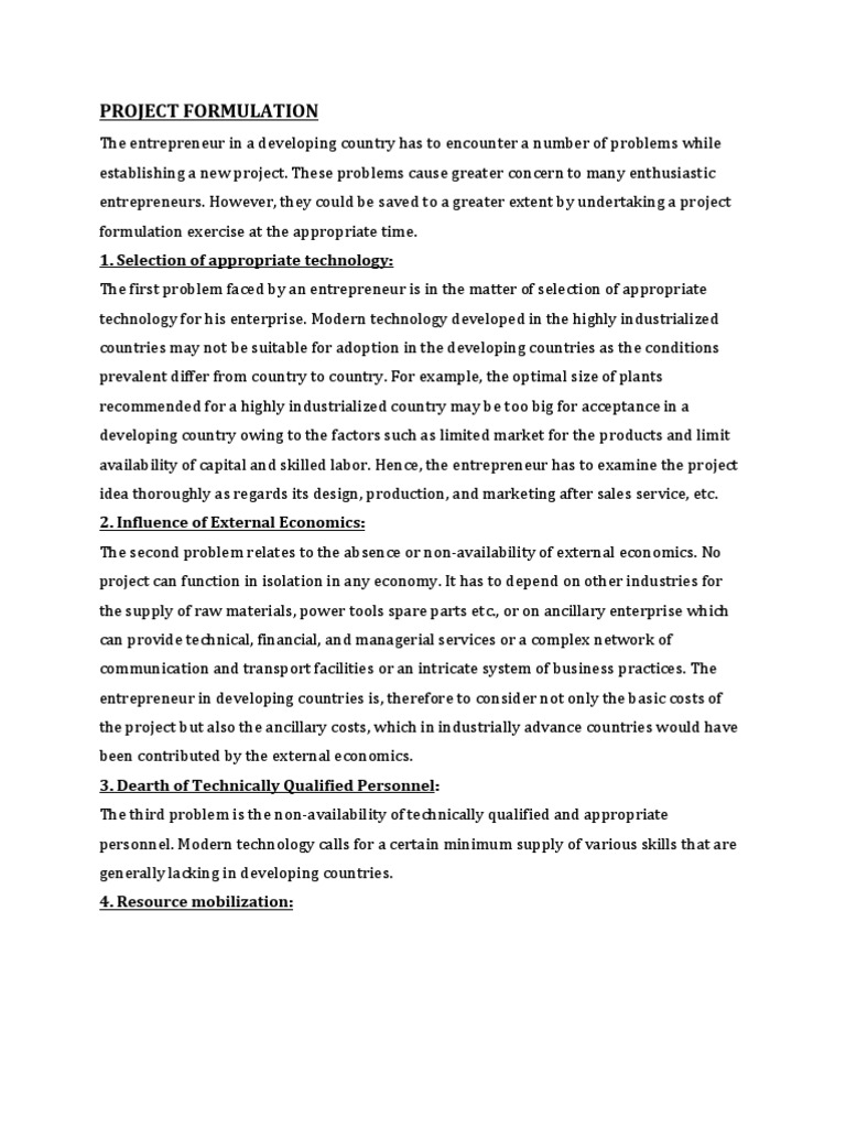 Project Formulation Intro | PDF | Economics | Entrepreneurship