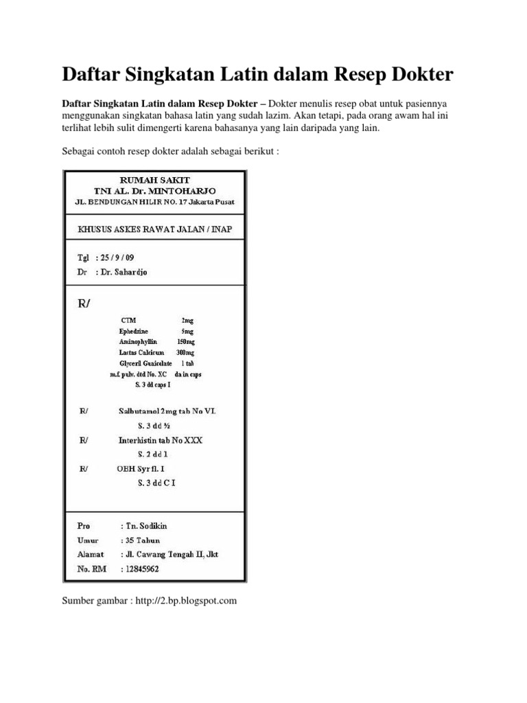 Daftar Singkatan Latin Dalam Resep Dokter | PDF