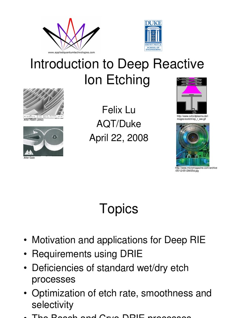 Introduction To Deep Reactive Ion Etching Pdf Microtechnology