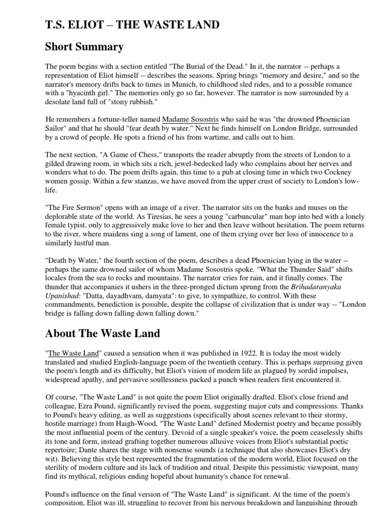 The Waste Land: Summary & Analysis | PDF | T. S. Eliot | Poetry