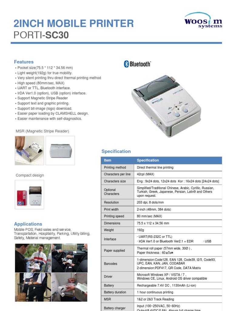 Woosim Mobile Printer Sc30 E-Catalog | PDF | Printer (Computing ...