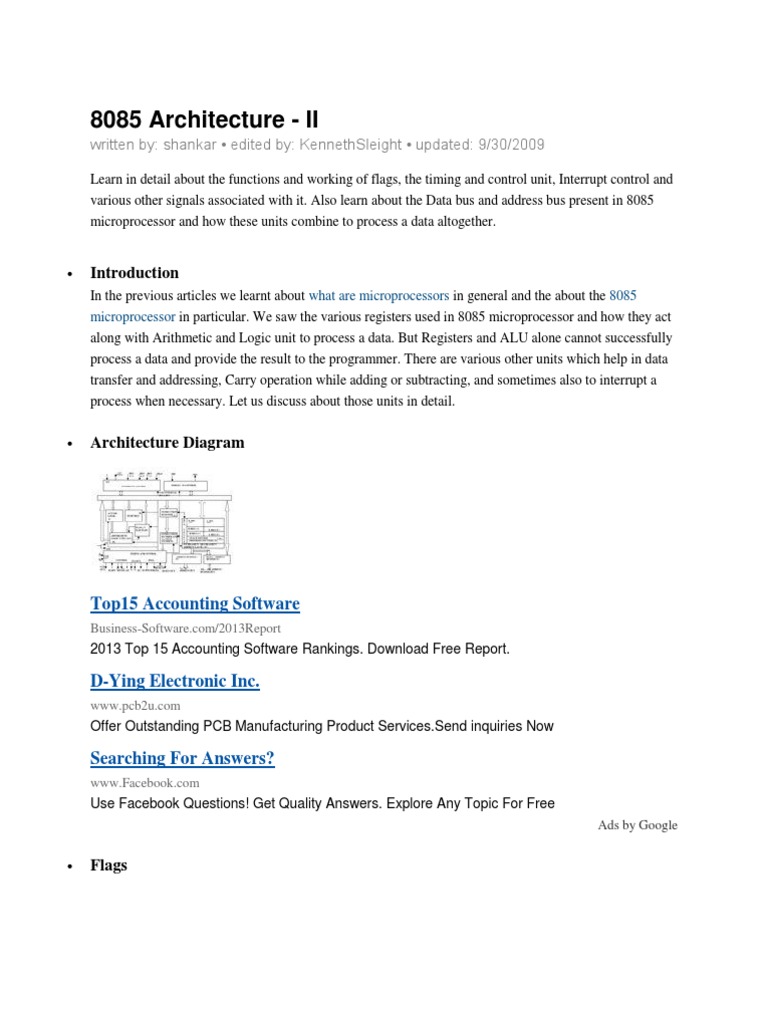 8085 Architecture - Ii: Written By: Shankar - Edited By: Kennethsleight - Updated: 9/30/2009 ...
