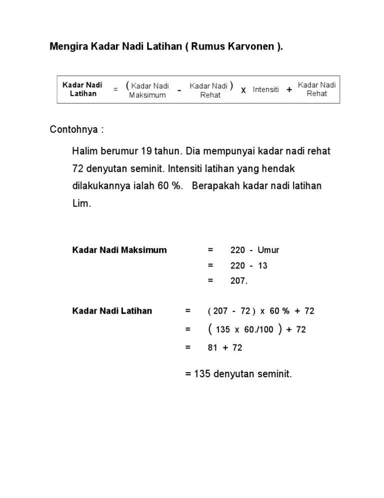 Kadar Nadi Latihan. | PDF