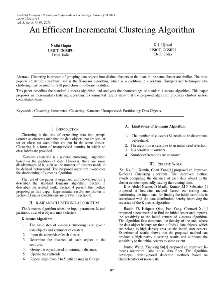 An Efficient Incremental Clustering Algorithm Pdf Cluster Analysis Statistical Data Types 8495