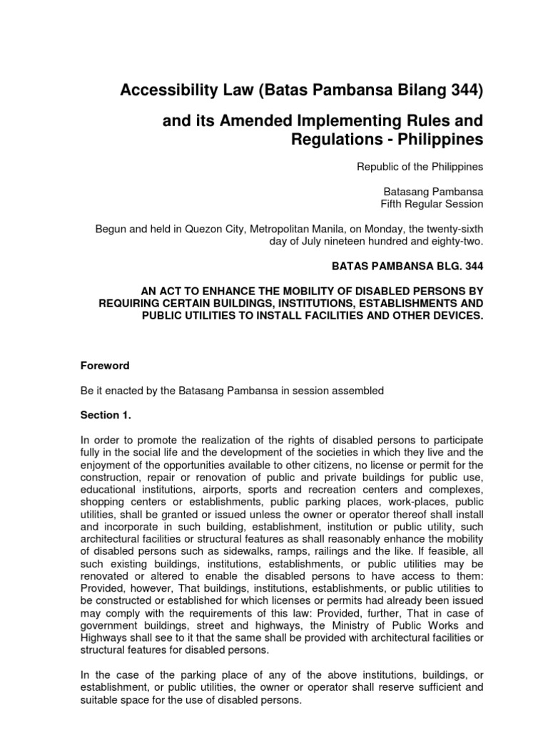 BP 344 Accessibility Law | PDF | Wheelchair | Public Transport