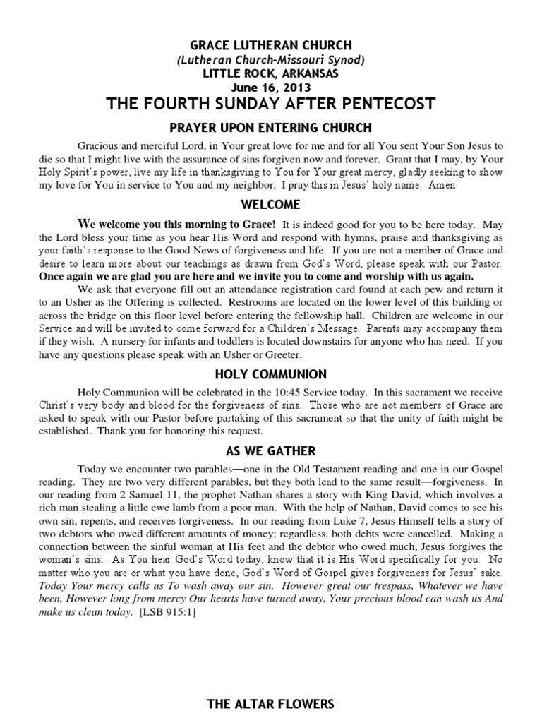 The Fourth Sunday After Pentecost: Grace Lutheran Church | PDF | Jesus ...
