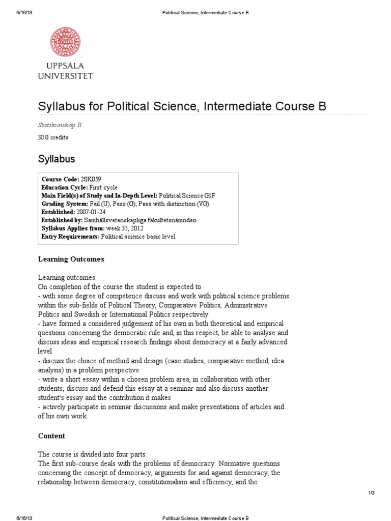 Political Science, Intermediate Course B | PDF | Political Science ...