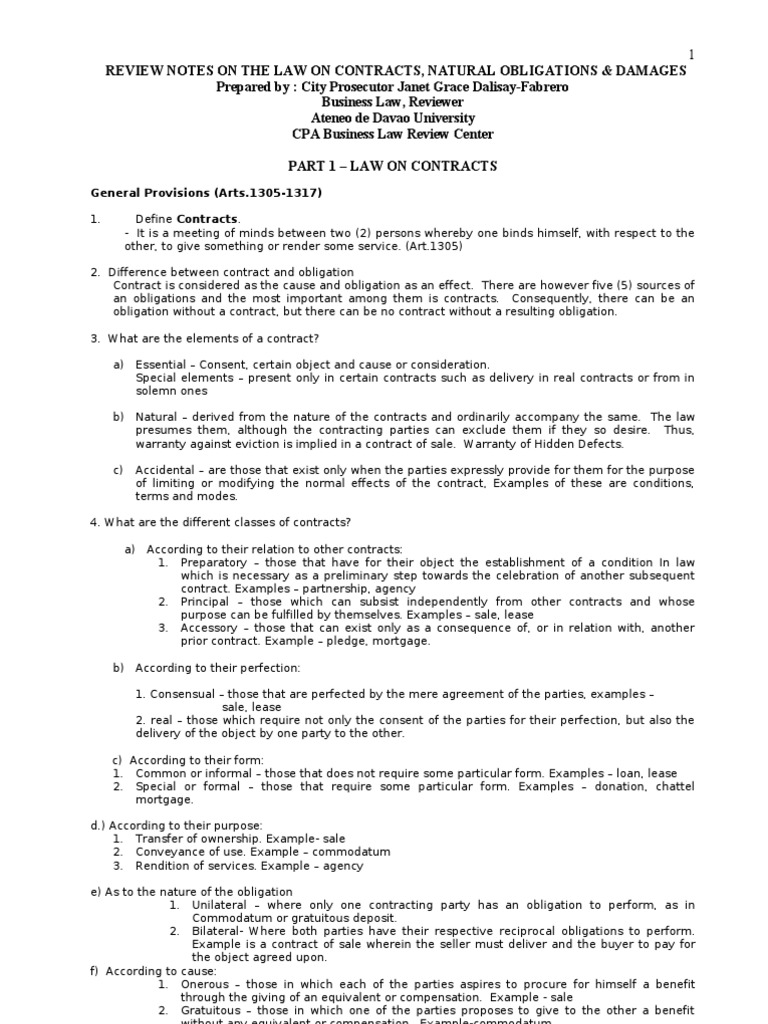Lecture Notes On Law On Contracts Revised 09 | PDF | Offer And ...