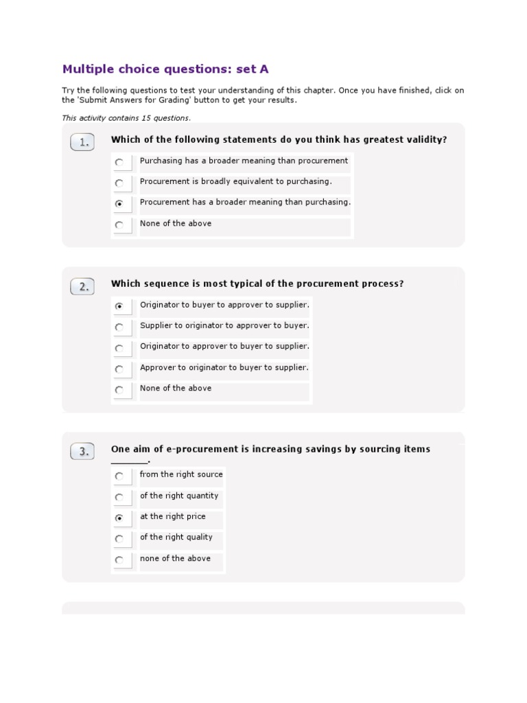 Multiple Choice Questions | Procurement | Human Resources